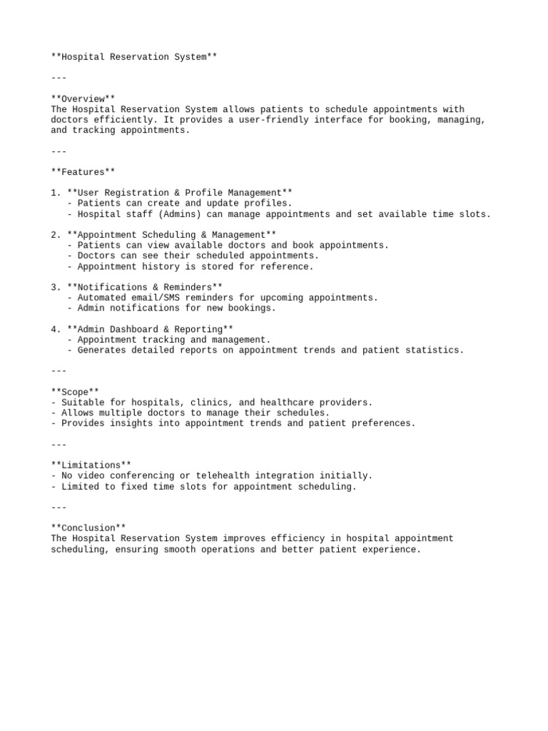 Hospital Reservation System | PDF