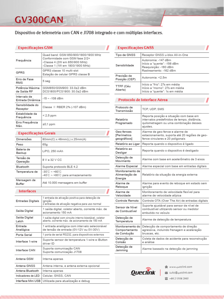 GV300CAN Spec PT 20211105 | PDF | Telecomunicações | Tecnologia da ...