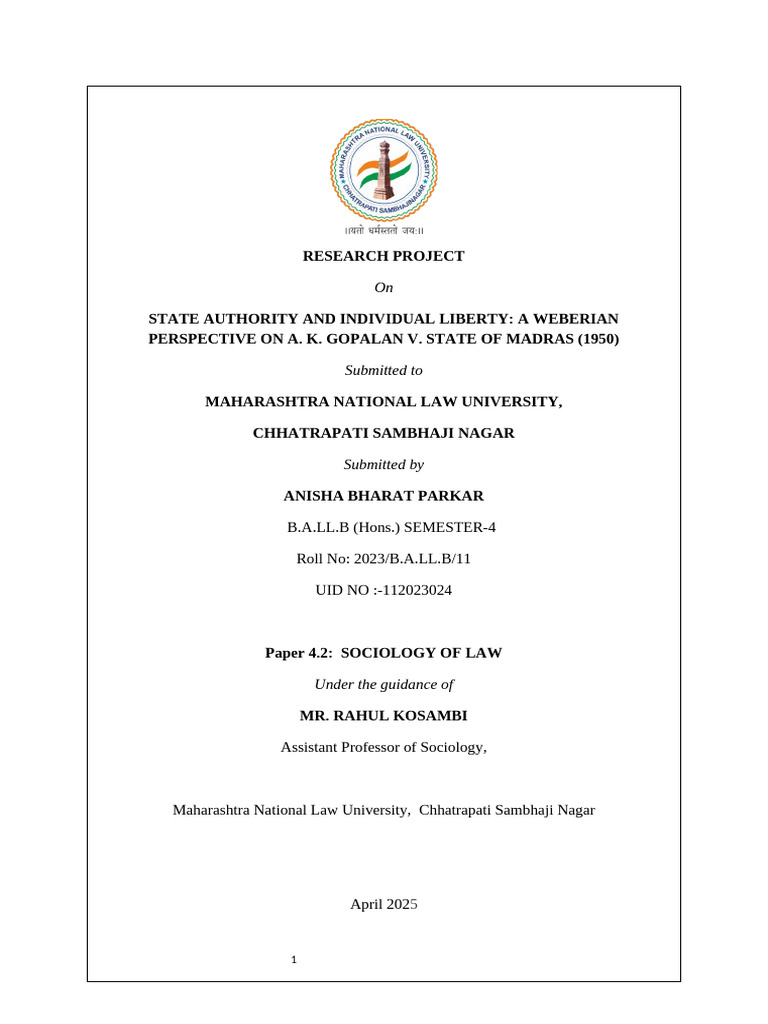 Weberian Analysis of Gopalan Case | PDF | Bureaucracy | State (Polity)