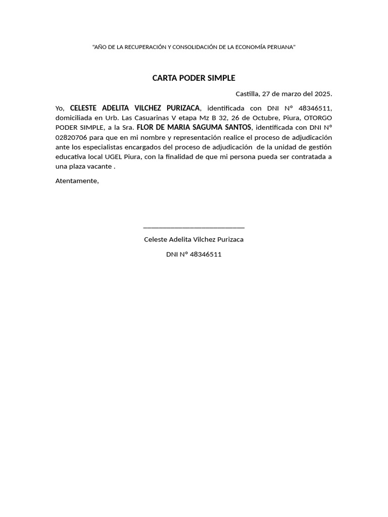 Carta Poder Celeste | PDF