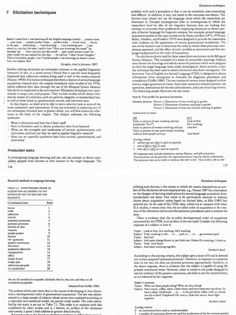 Nunan David 1992 Elicitation Techniques 7 Research Methods in Language ...