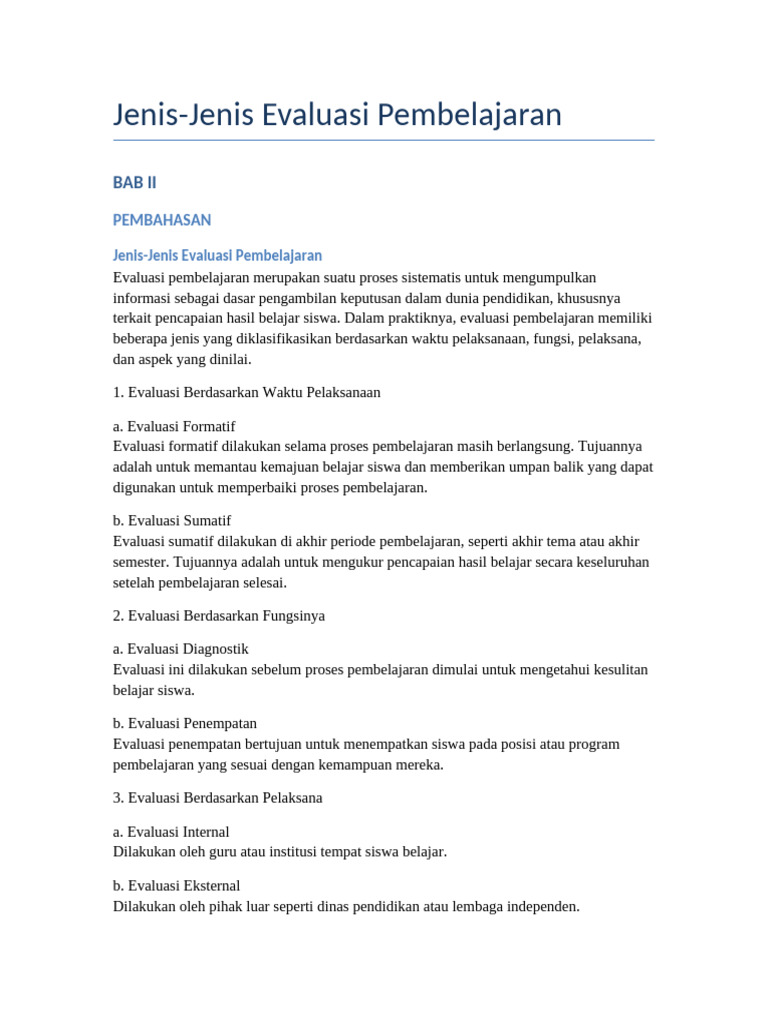 Makalah Evaluasi Pembelajaran | PDF