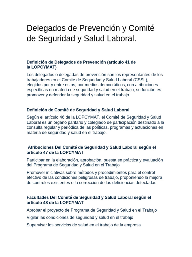 Delegados de Prevención y Comité de Seguridad y Salud Laboral | PDF | Seguridad y salud ...