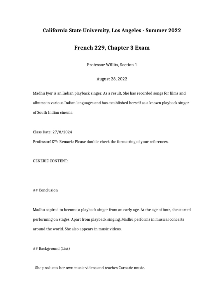 French 229 Chapter 3 Exam | PDF