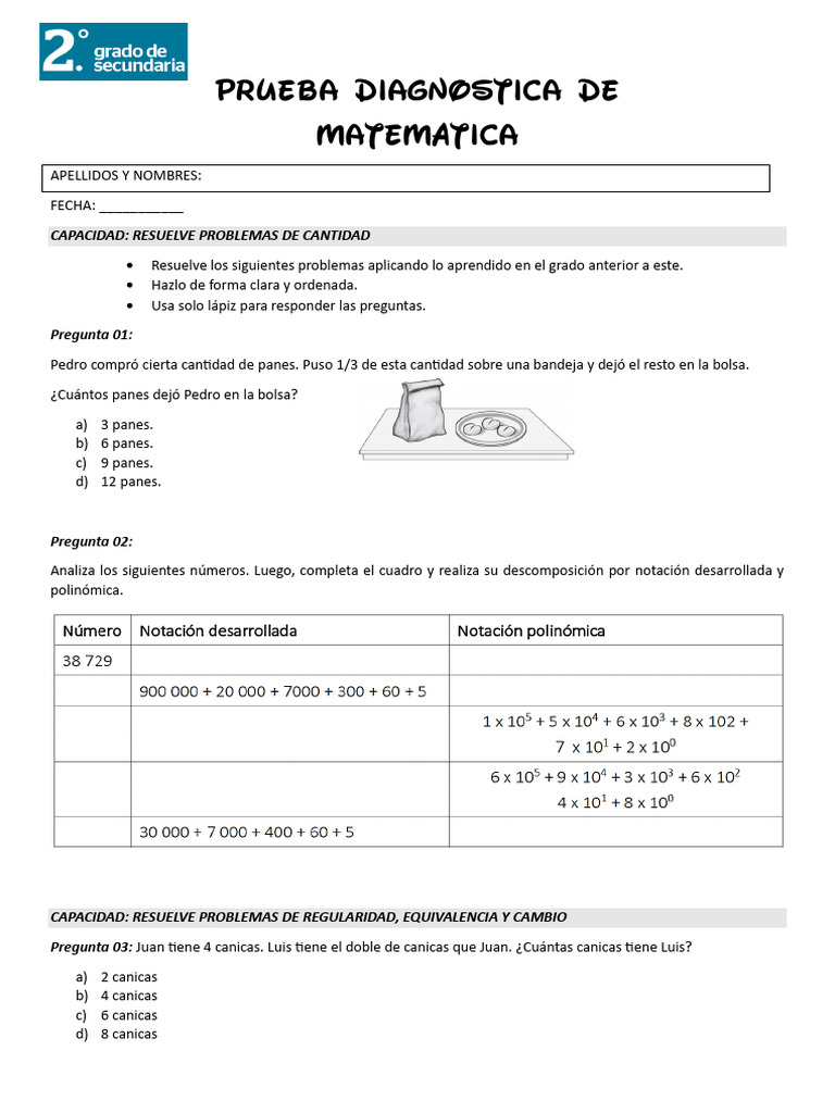 Eva. Diag. de 2do Año | PDF