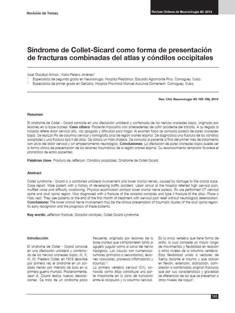 Síndrome de Collet-Sicard y Fracturas del Atlas | PDF | Sistema ...