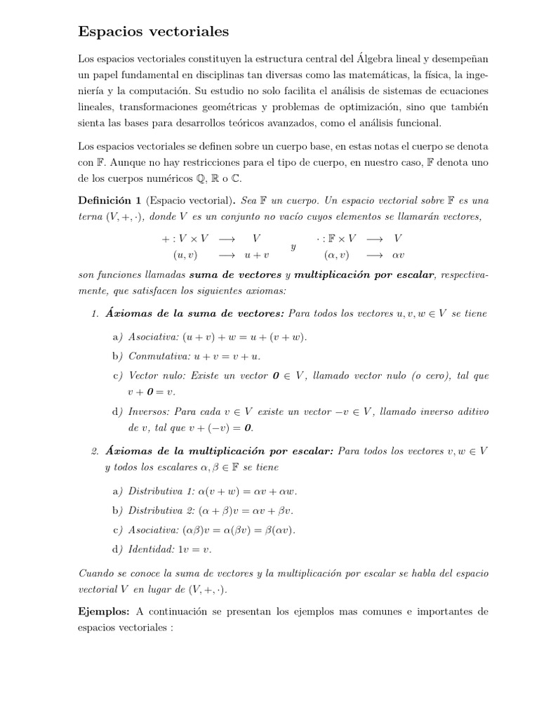 espacios-vectoriales | PDF | Espacio vectorial | Vector Euclidiano