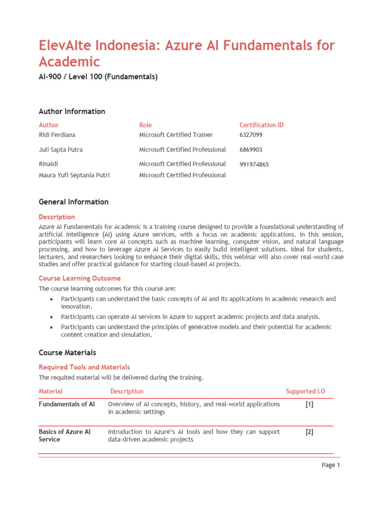 Syllabus elevAIte Indonesia AI - 900 For Academic | PDF | Artificial ...