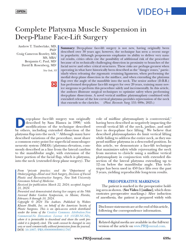 Complete Platysma Muscle Suspension in Deep Plane.12 | PDF | Surgical ...