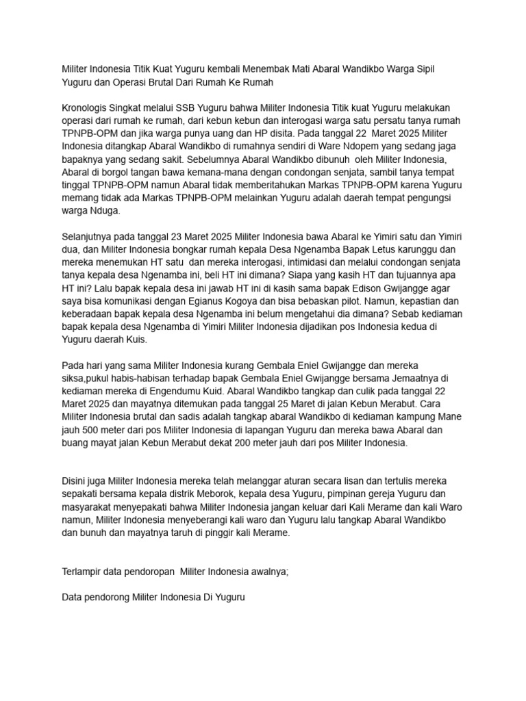 Pembunuhan dan operasi militer brutal Yuguru | PDF