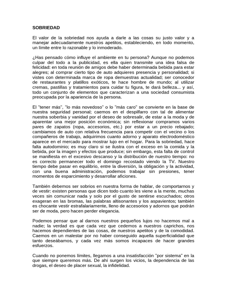 La Importancia de la Sobriedad Personal | PDF