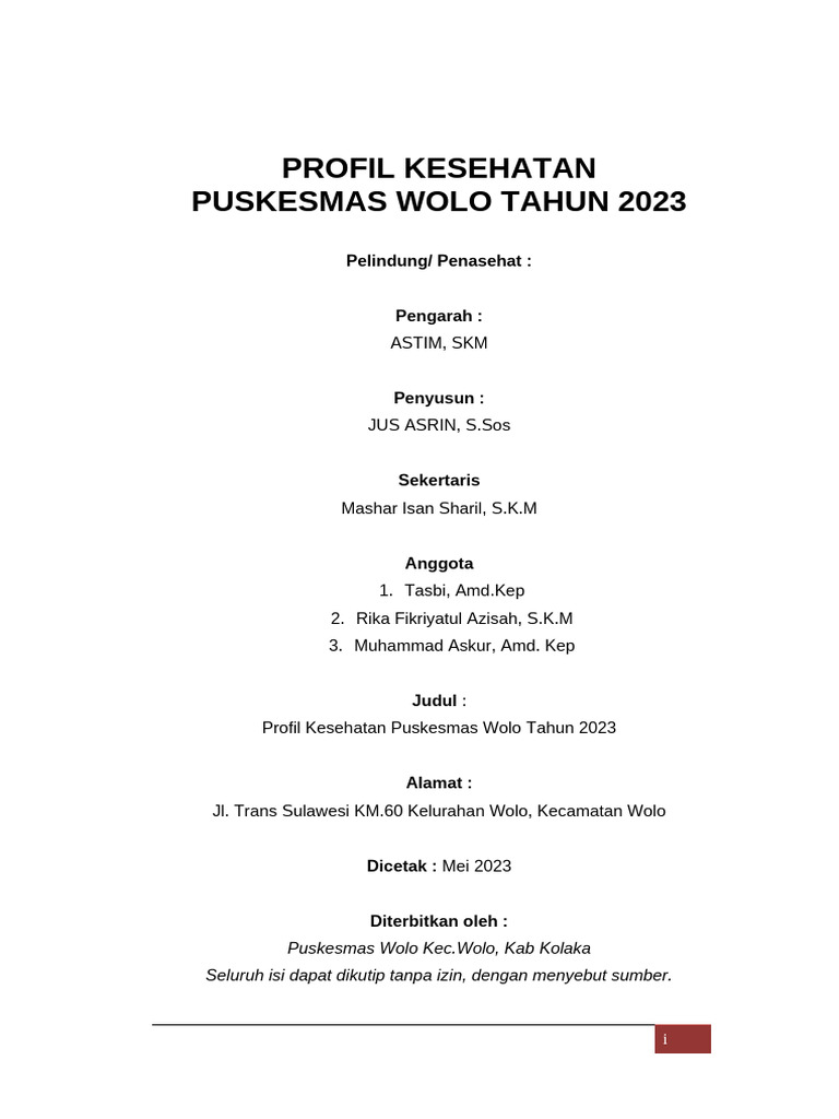 Daftar Isi & Kata Pengantar Profil Pusk - Wolo 2017 | PDF