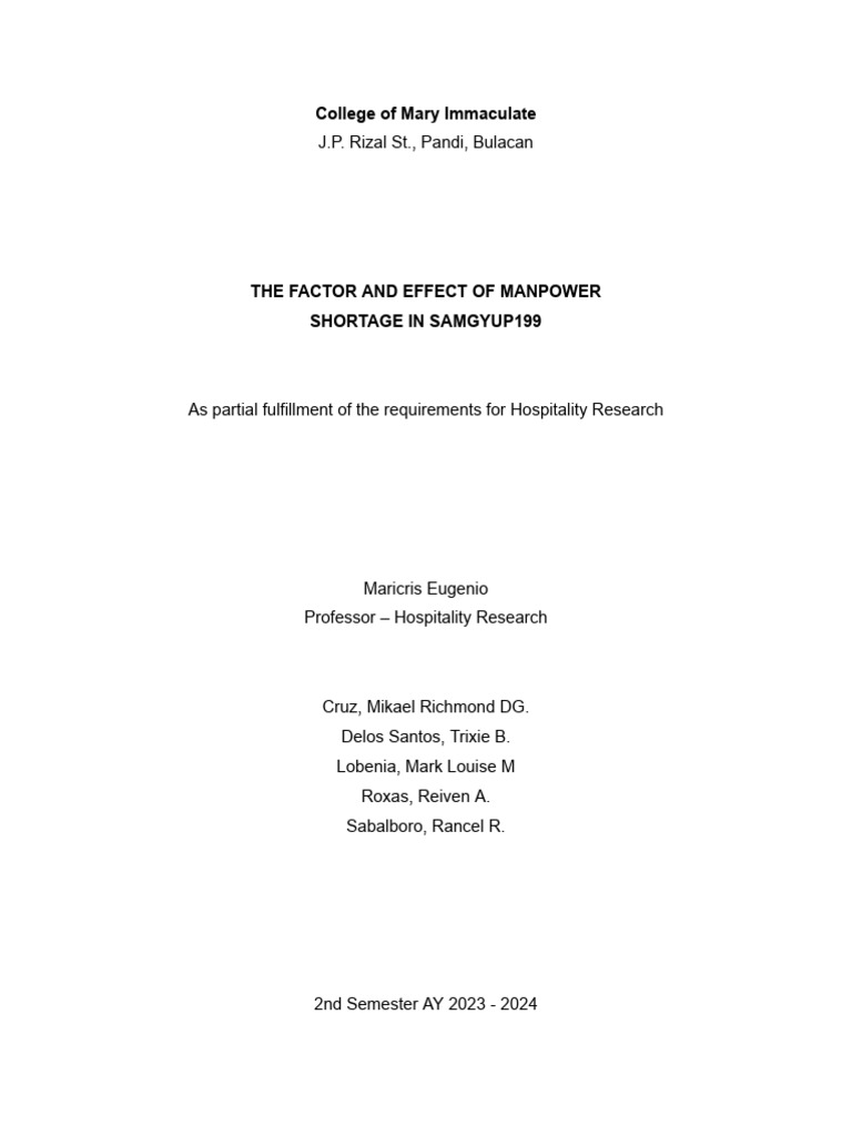 Manpower Shortage Effects at Samgyup199 | PDF | Survey Methodology ...