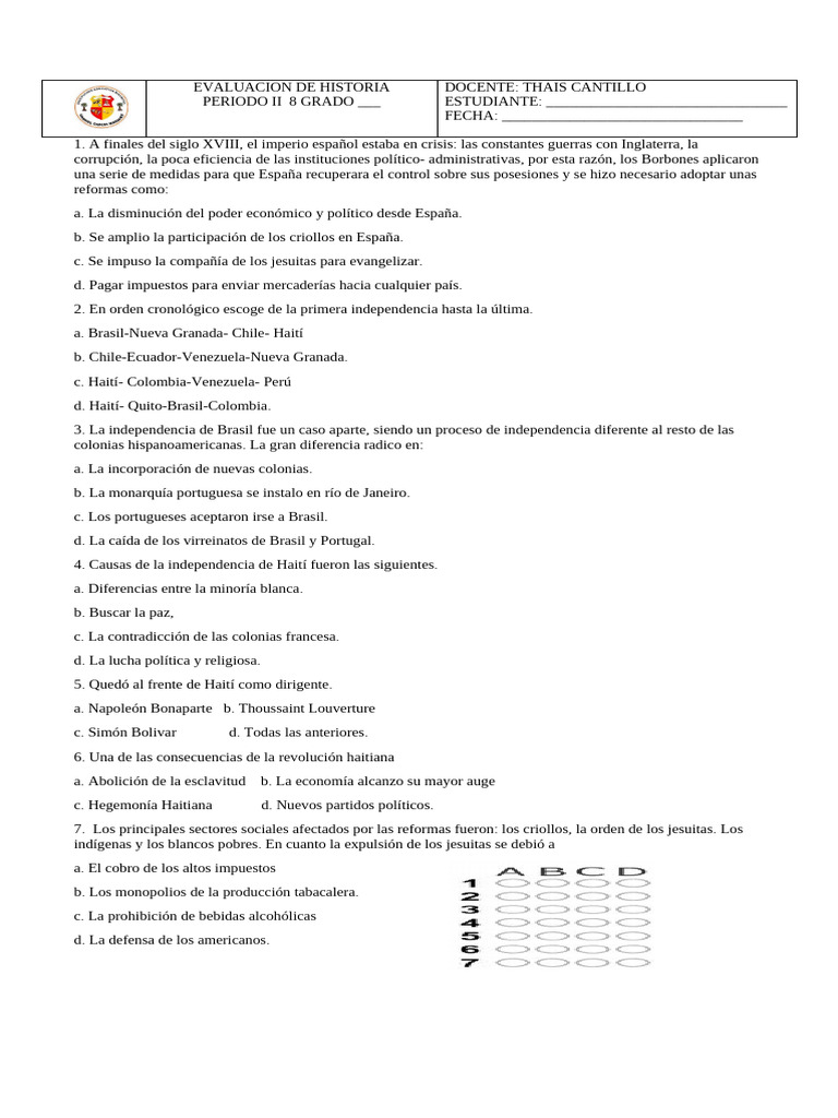 Evaluacion de Historia Iiper - Tema 1 Y2 | PDF | Haití | España