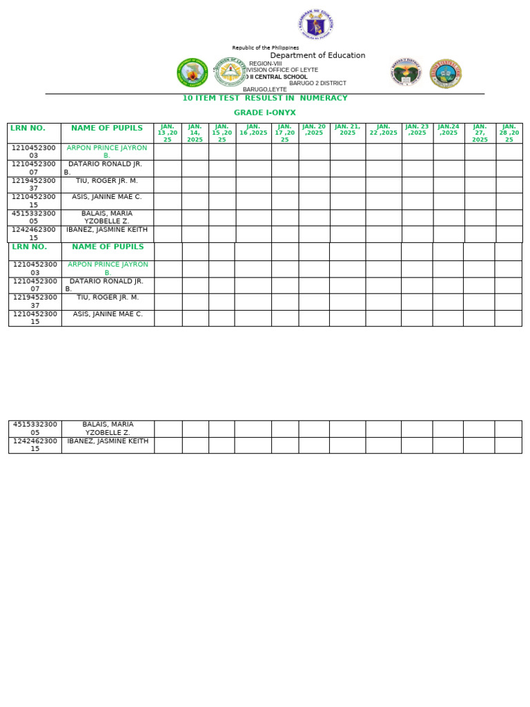 10 Item Test Scoresheet | PDF
