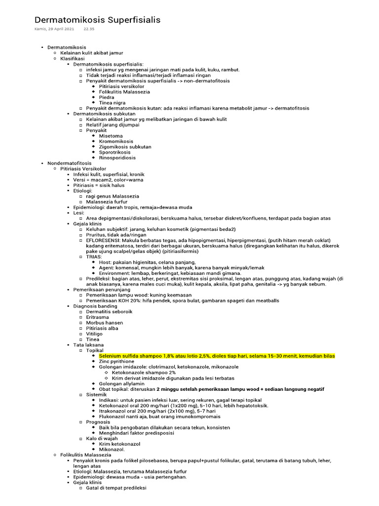 Catatan Dermatomikosis Superfisialis | PDF