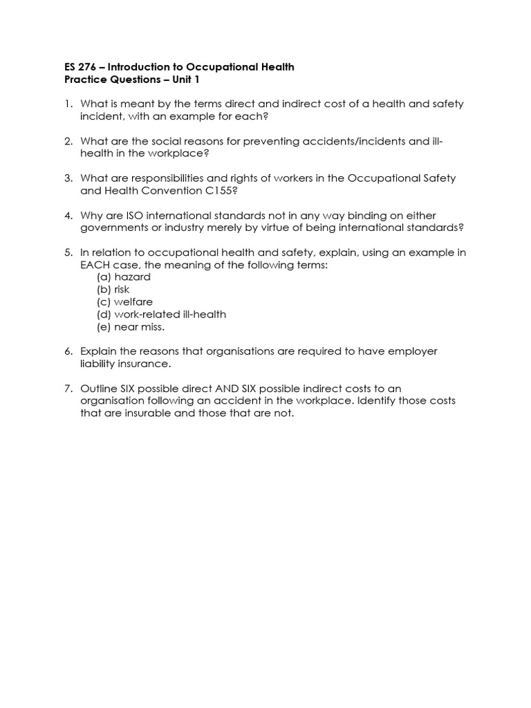 Occupational Health Practice Questions | PDF