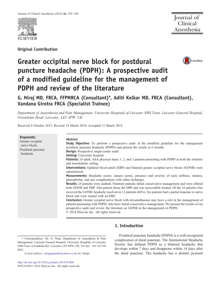 Greater Occipital Nerve Block For Postdural Puncture Headache (PDPH ...
