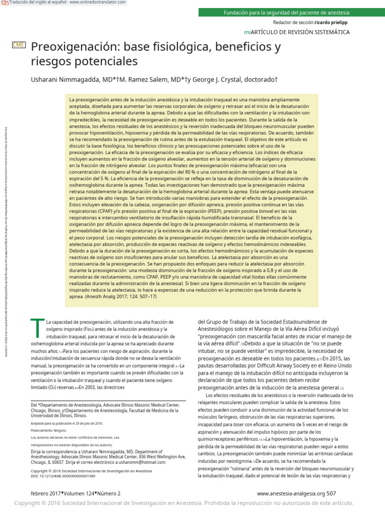 Preoxigenación en Anestesia: Beneficios y Riesgos | PDF | Respiración ...