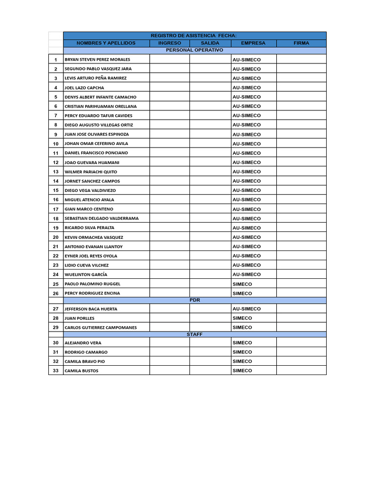Registro de Asistencia AU-SIMECO | PDF