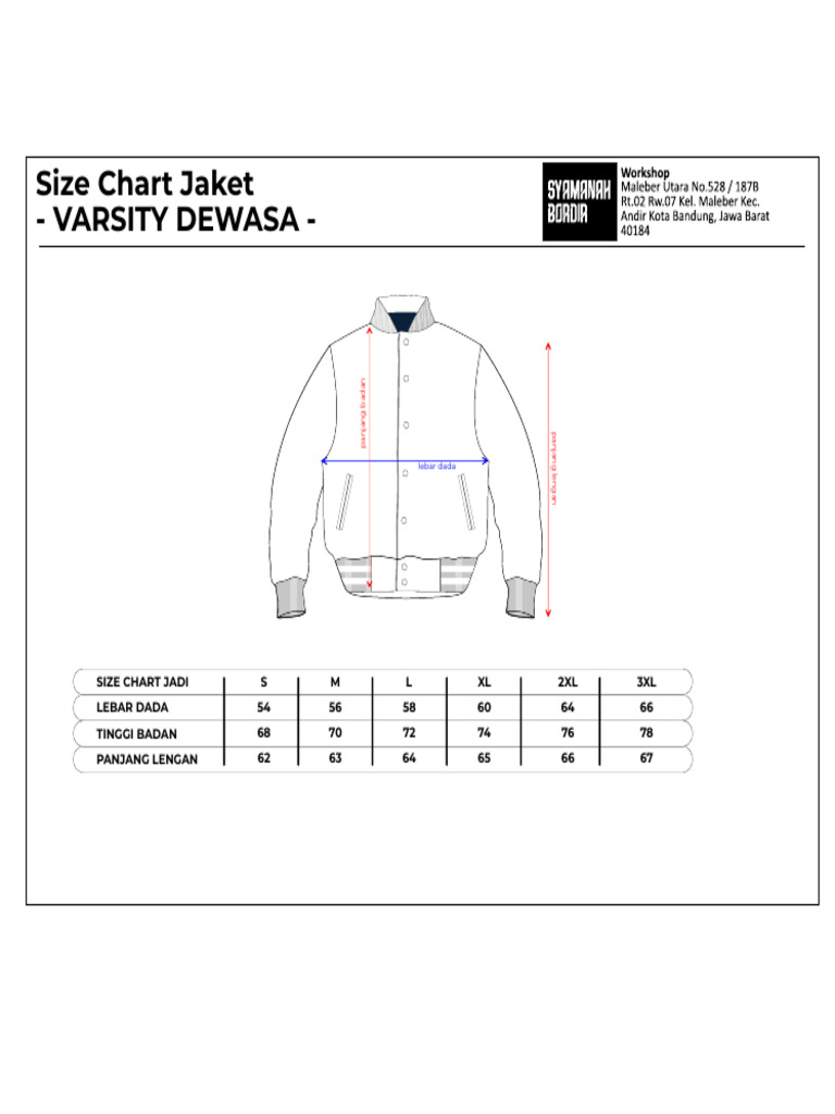 Tabel Ukuran Jaket Lengkap | PDF