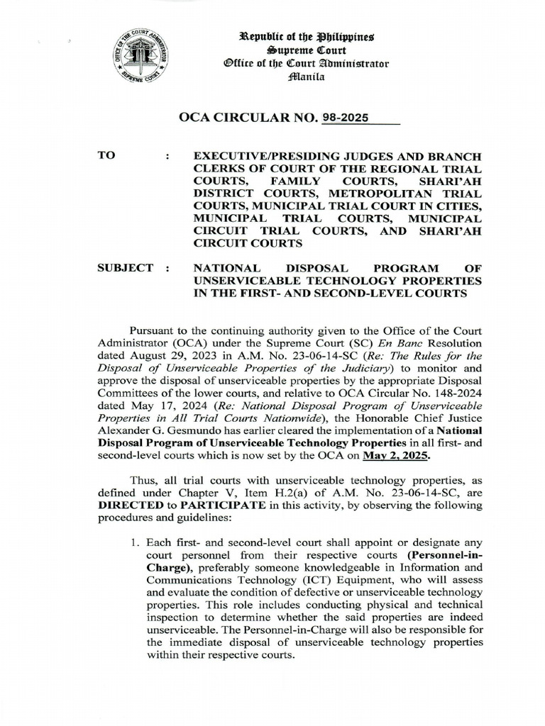 OCA Circular No. 98-2025 | PDF | Solid State Drive | Computer Data Storage