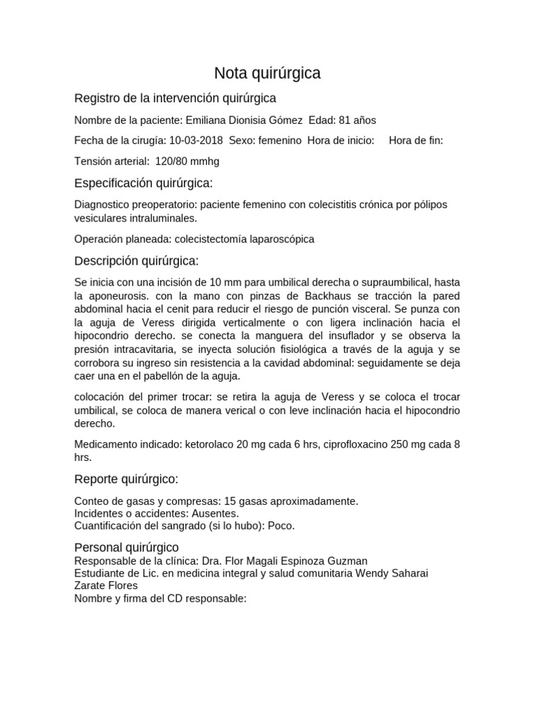 Nota Quirúrgica | PDF