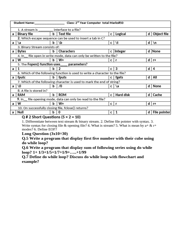 2nd Year Computer (14+ (12 (9-18) | PDF