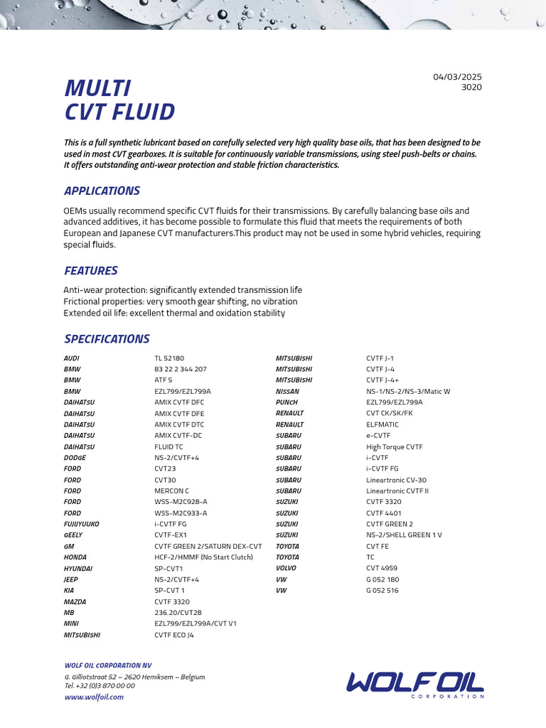Fluid cvt | PDF | Motor Vehicle | Automotive Industry