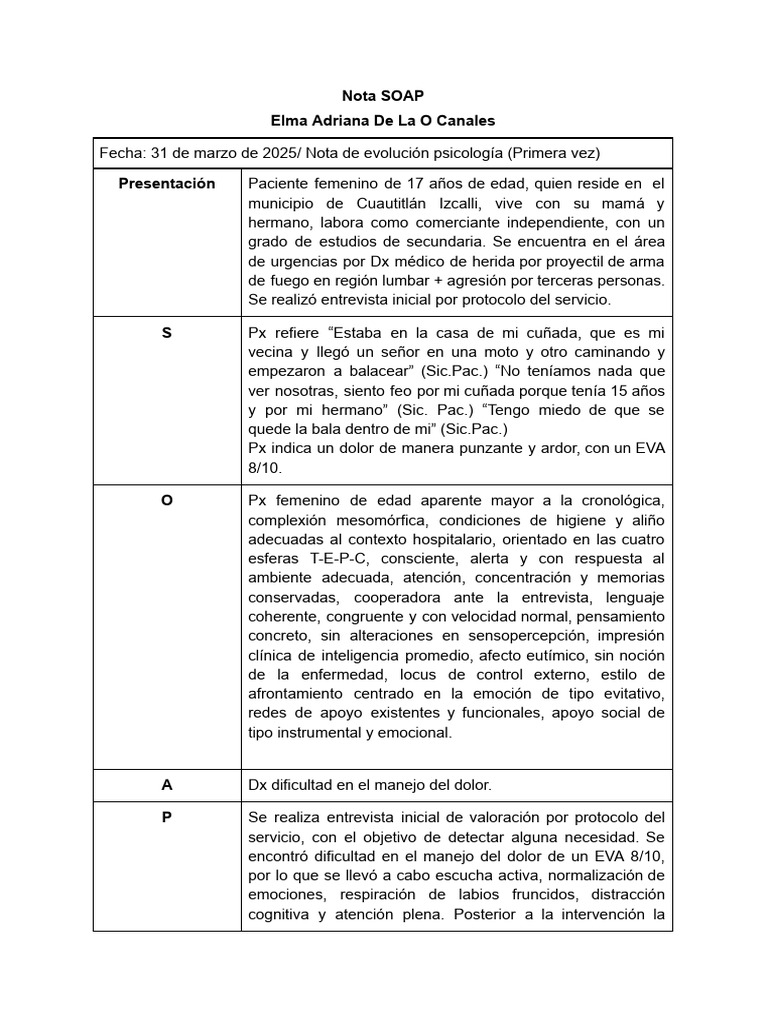 Nota SOAP 31 de Marzo | PDF | Las emociones | Dolor