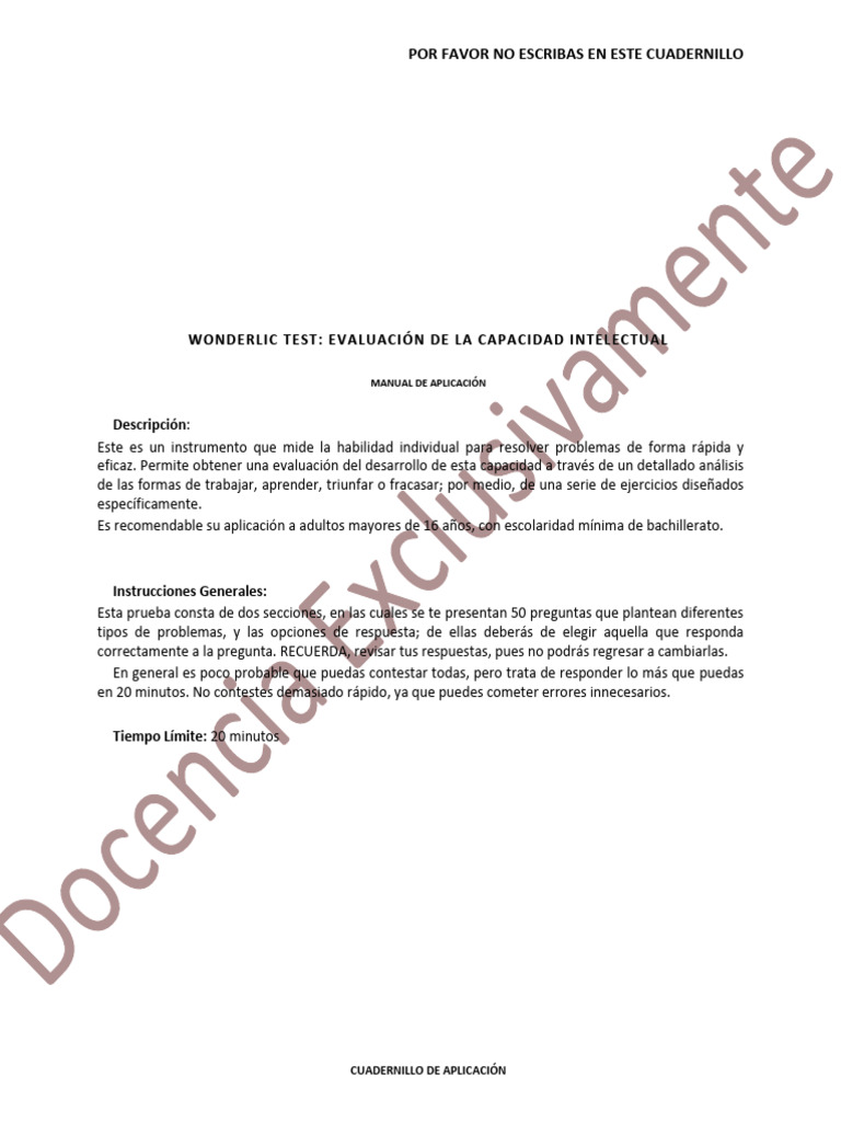 Wonderlic - Test y Manual | PDF