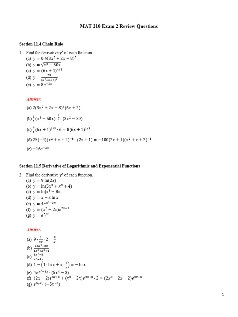 MAT 210 Exam 2 Review Questions | PDF | Demand | Price Elasticity Of Demand