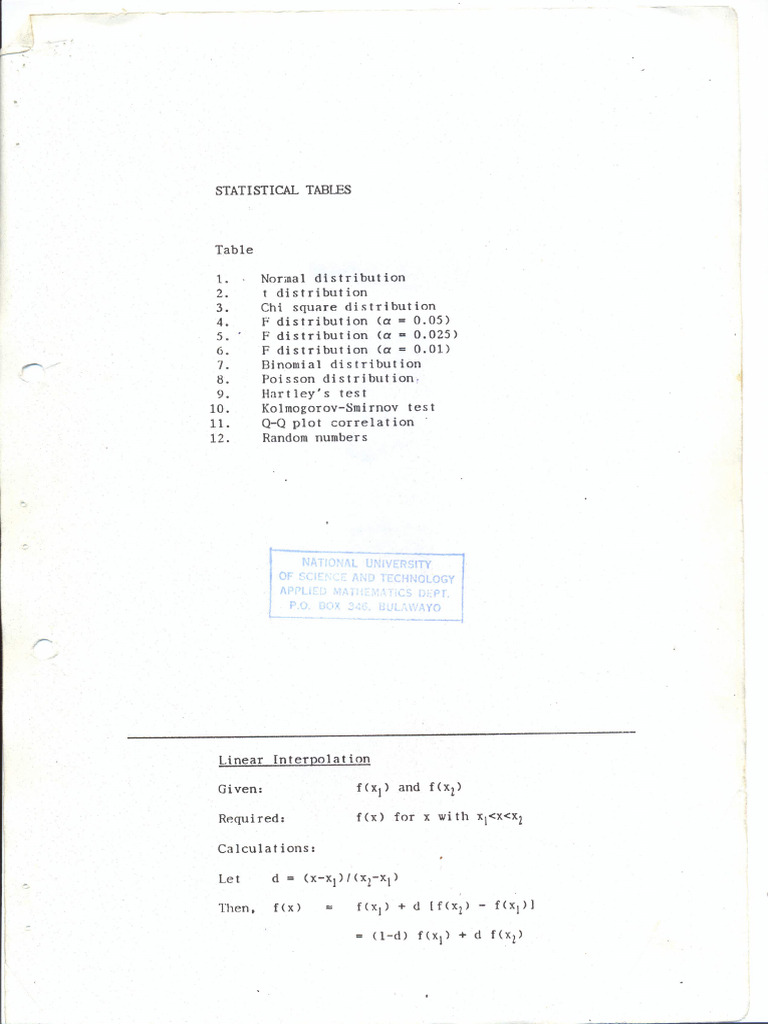Statistical Tables | PDF