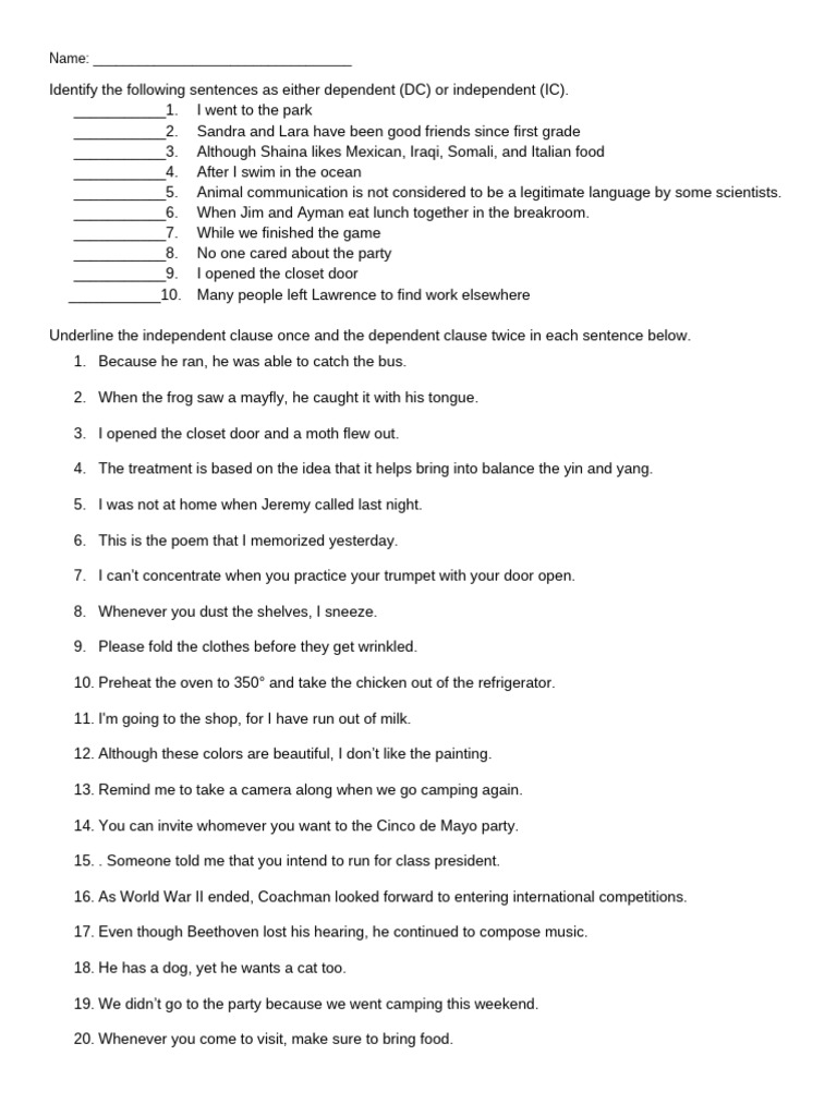 Identify Dependent and Independent Clauses | PDF