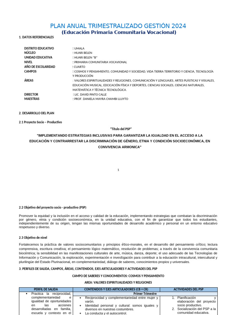 Plan Anual de Gestión Educativa 2024 | PDF | Dibujo | Número natural