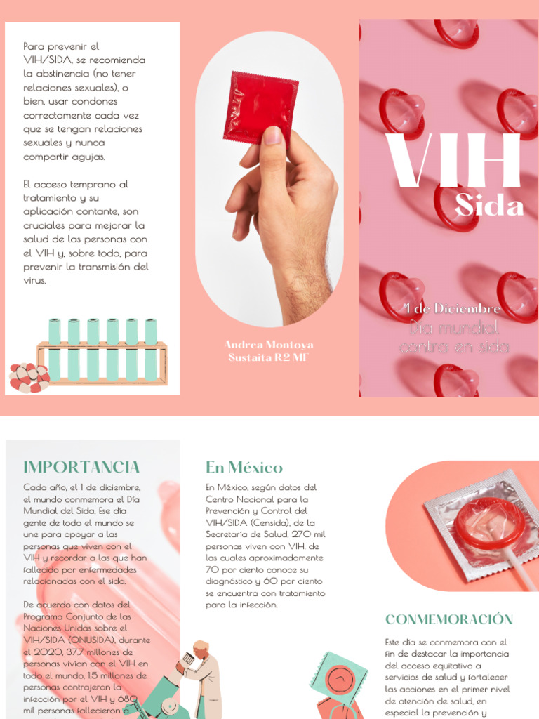 Folleto tríptico informativo datos sida vih sencillo rosa rojo blanco ...