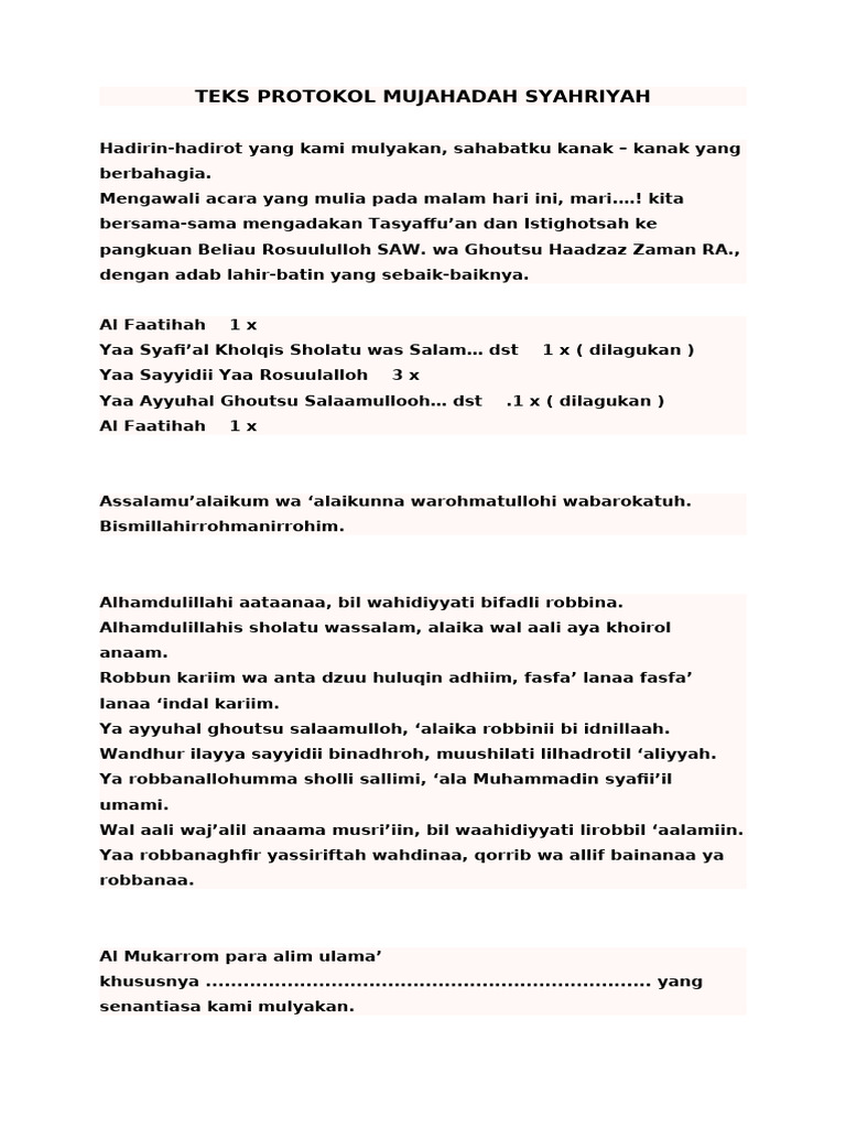 Teks Protokol Mujahadah Syahriyah - 2025 | PDF