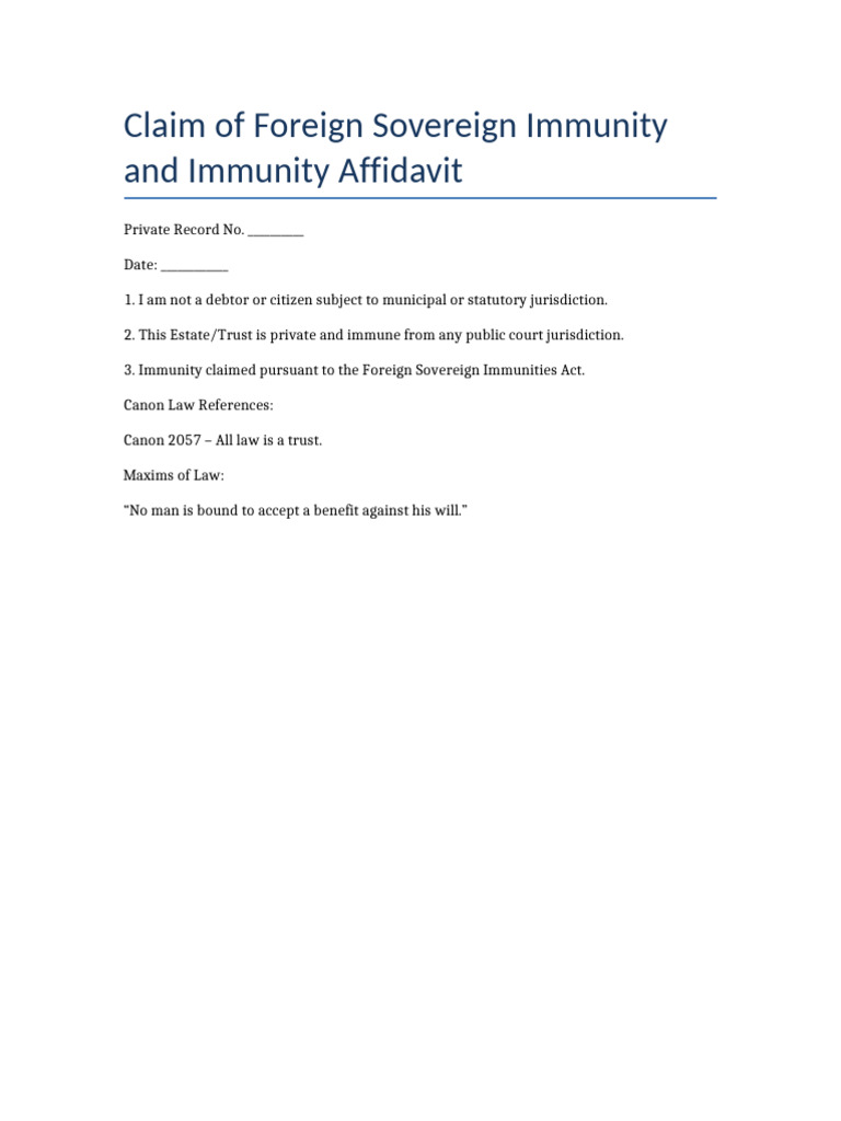 Foreign Sovereign Immunity Claim Document | PDF