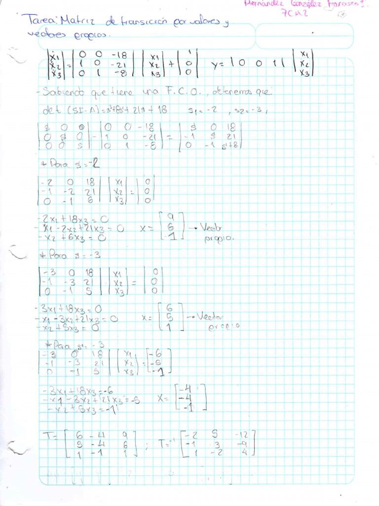 Matriz de Transición Por Valores y Vectores Propios - HGFJ - 7CM2 | PDF