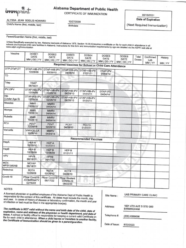 2024.05.16 - A. Bogus-Howard - Immunization Card Exp. 2031 | PDF