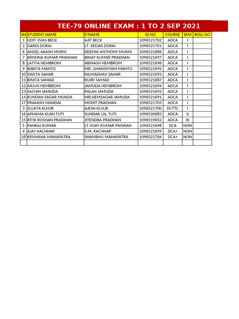 TEE-79 Online Exam Schedule and List | PDF