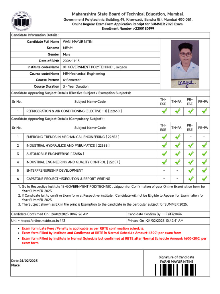 Exam Form Application of Candidate For | PDF | Educational Stages