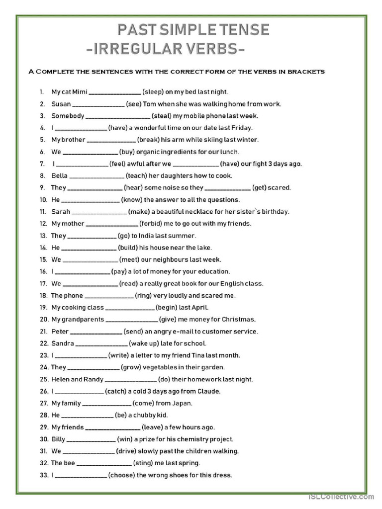 Past Simple Tense Irregular Verbs Grammar Drills 134298 1 | PDF