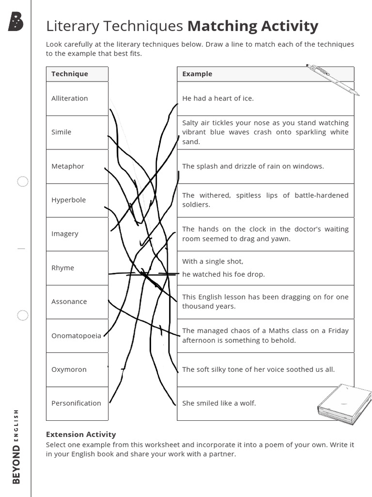 Literary Techniques Matching Activity | PDF