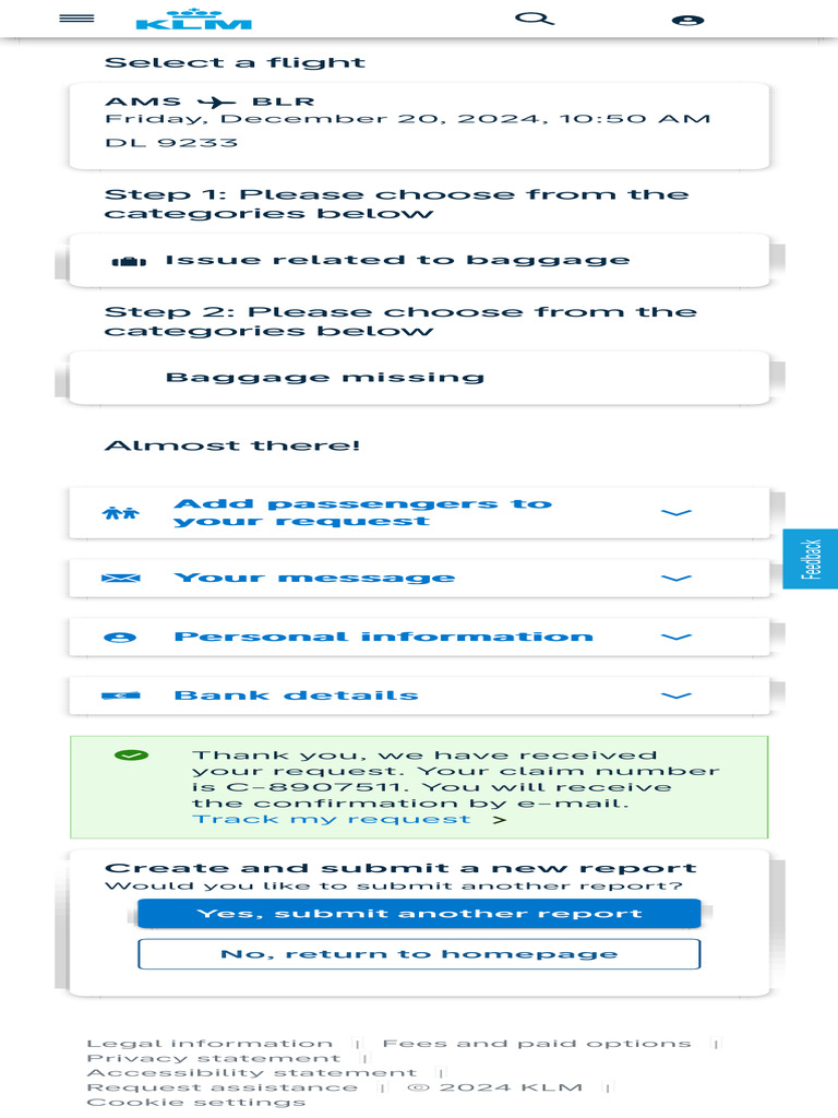 KLM Flight Request Confirmation | PDF