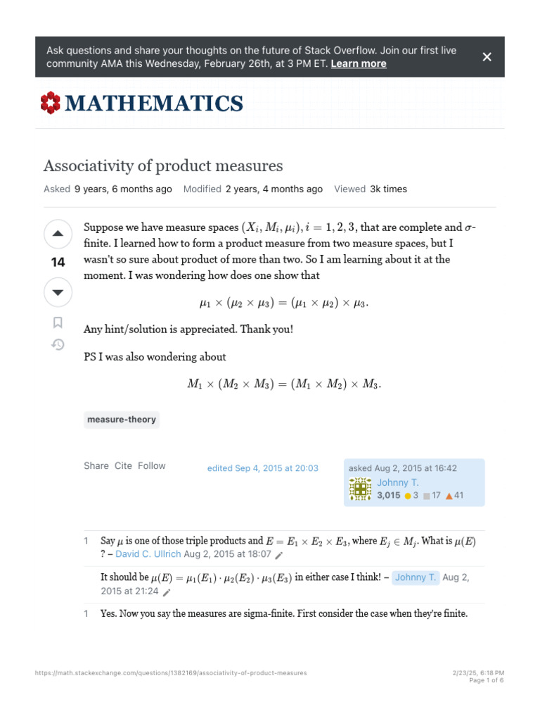 Associativity of Product Measures - Mathematics Stack Exchange | PDF ...