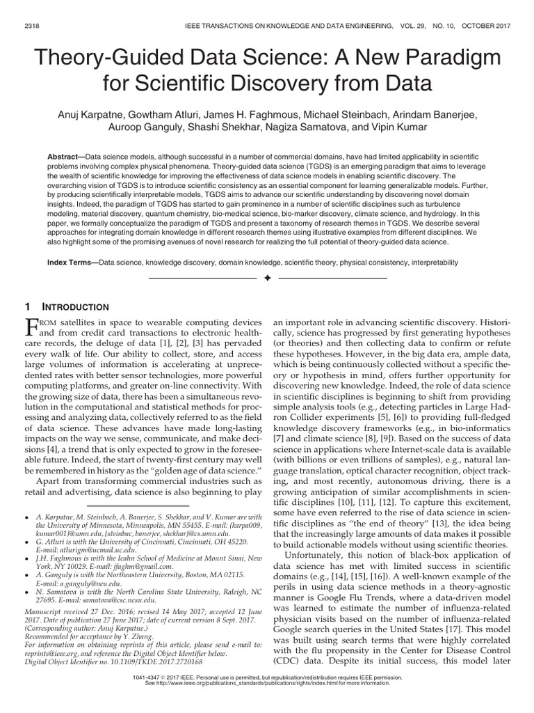 Theory-Guided Data Science A New Paradigm For Scientific Discovery From ...