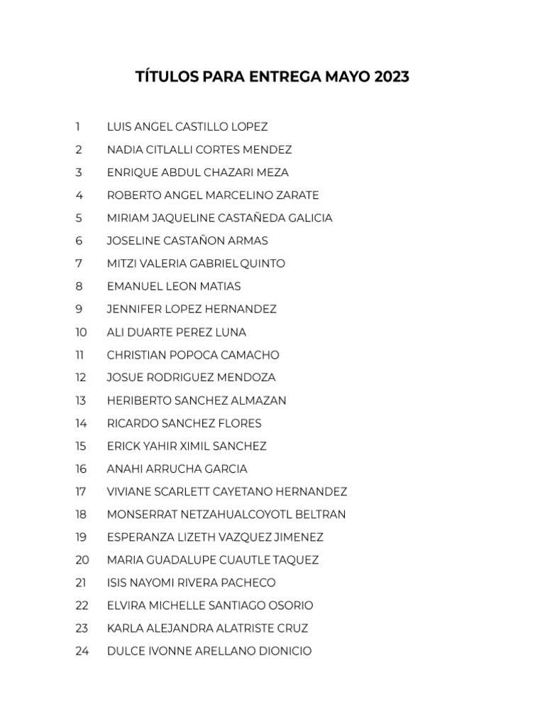 Títulos para Entrega Mayo 2023 | PDF