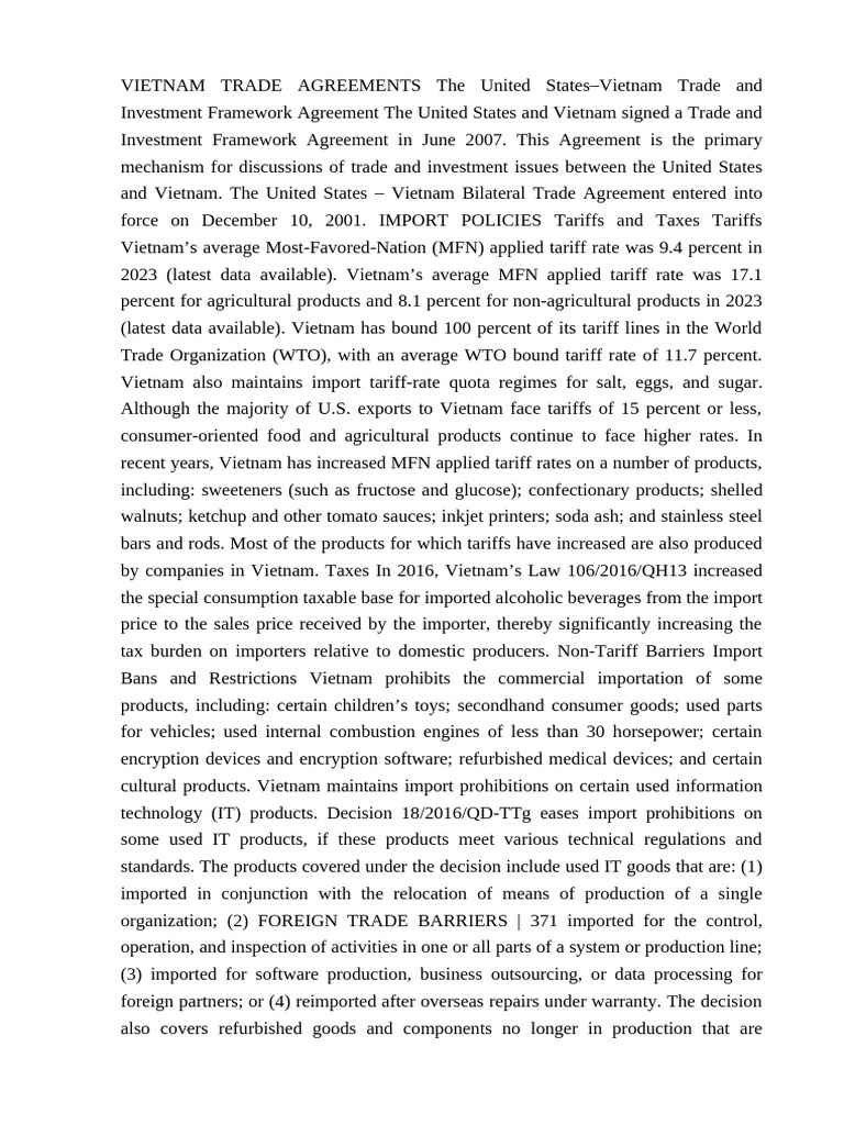 Vietnam Trade Agreements The United States | PDF | Banks | Copyright ...