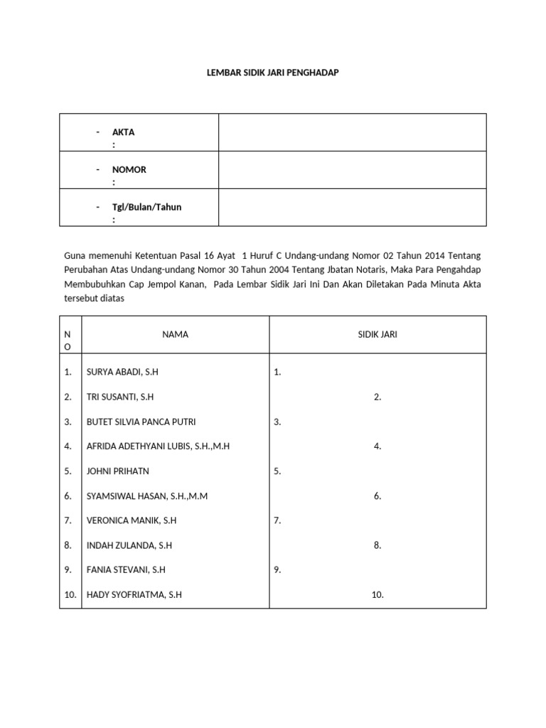 LEMBAR SIDIK JARI PENGHADAP | PDF